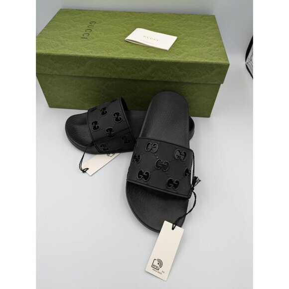 Gucci | Shoes | Gucci Mens Gg Monogram Logo Rubber Pool Slides Flat ...
